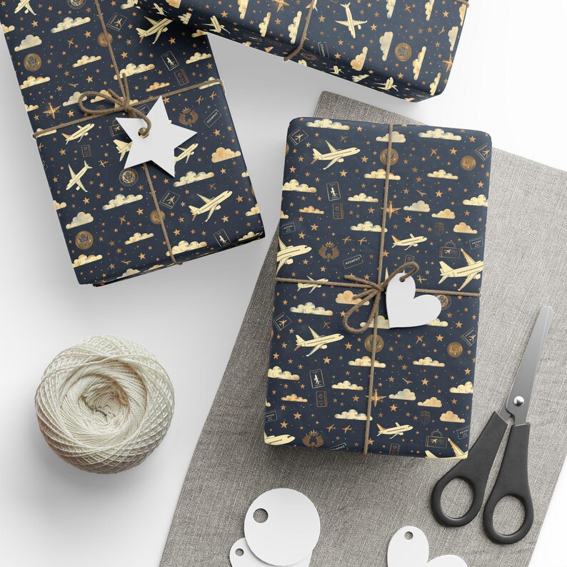 Aviation Wrapping Paper Airplane Pattern Gift Wrap for Pilots and ...
