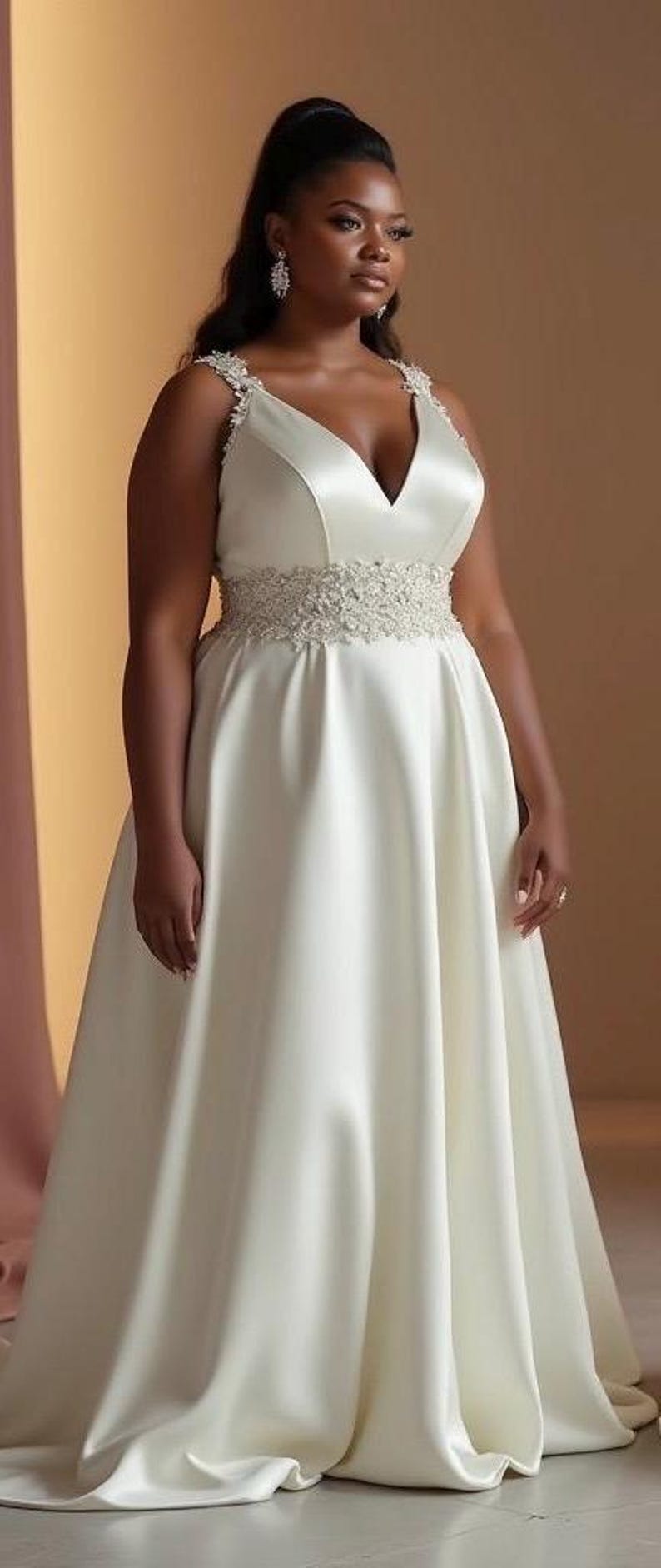Plus Size Satin Wedding Dress – A-line Bridal Gown With Lace Straps ...