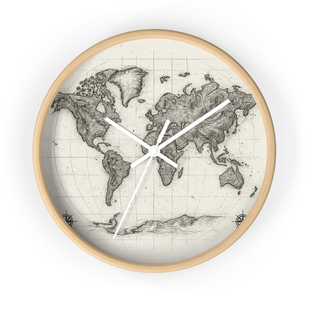 Vintage World Map Wall Clock | Nautical Home Decor | Traveler Gift ...