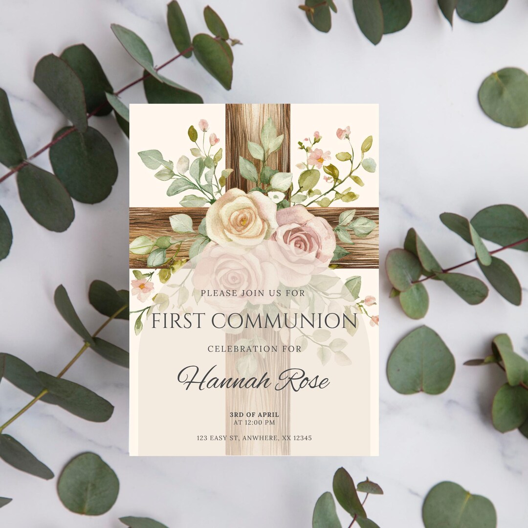First Communion Invitation Template Editable and Printable - Etsy