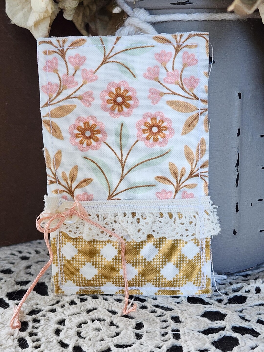 Quilted Gold Plaid & Floral Prayer Card Pocket / Fabric Prayer Card ...