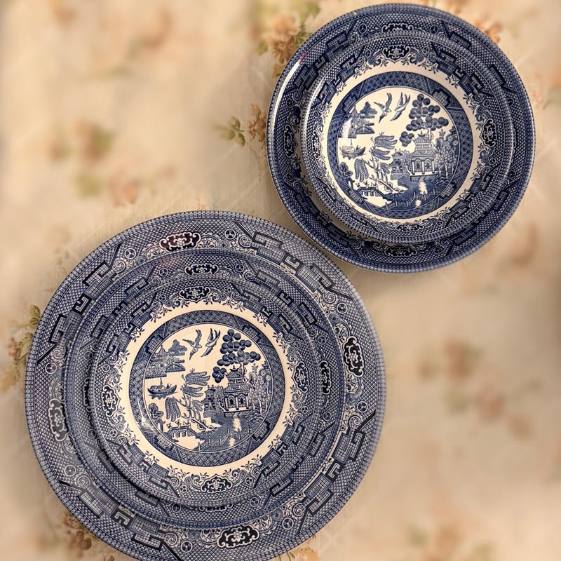 Churchill blue willow dinner plates - Etsy Polska