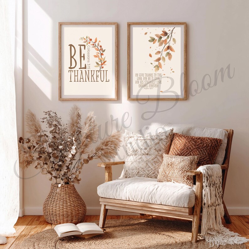 Thanksgiving Wall Art Set of 4, Fall Scripture Prints, Christian Home ...