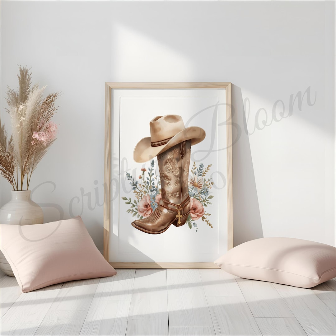 Christian Cowgirl Art, Western Aesthetic Wall Decor, Faith Print, Boho ...