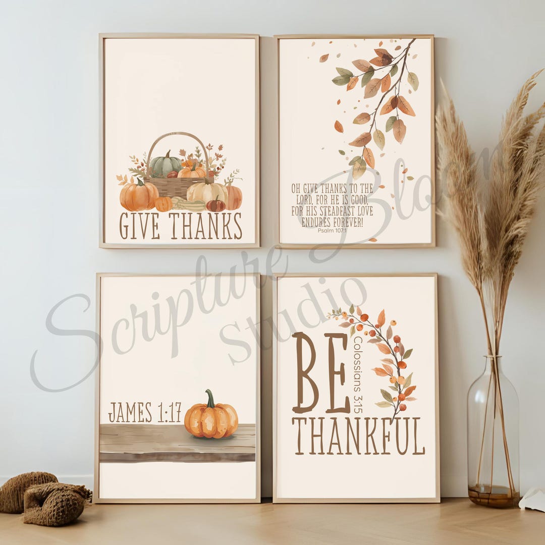 Thanksgiving Wall Art Set of 4, Fall Scripture Prints, Christian Home ...