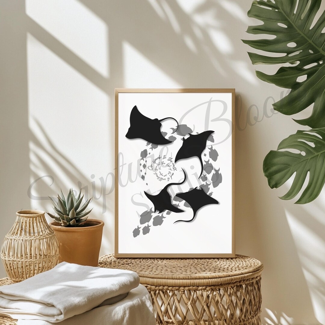 Manta Ray Christian Wall Art, Job 12:8 Bible Verse Digital Download ...