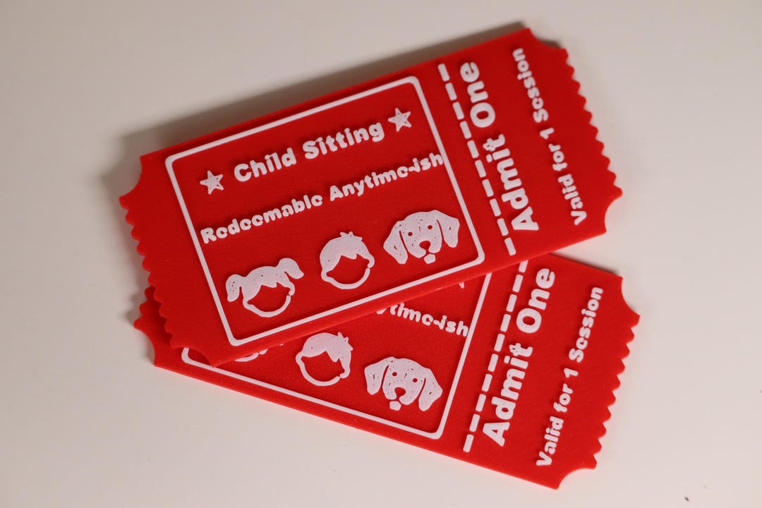 2 Babysitting Gift Tickets – 3D Printed IOU Coupons, Parent Night off ...