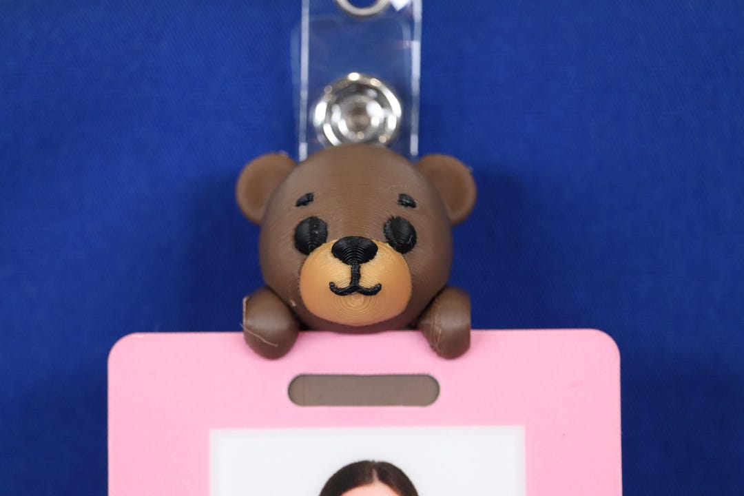3D Printed Bear ID Badge Holder - Animal Badge Friend - Nurse, Teacher ...