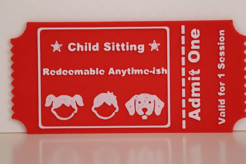2 Babysitting Gift Tickets – 3D Printed IOU Coupons, Parent Night off ...