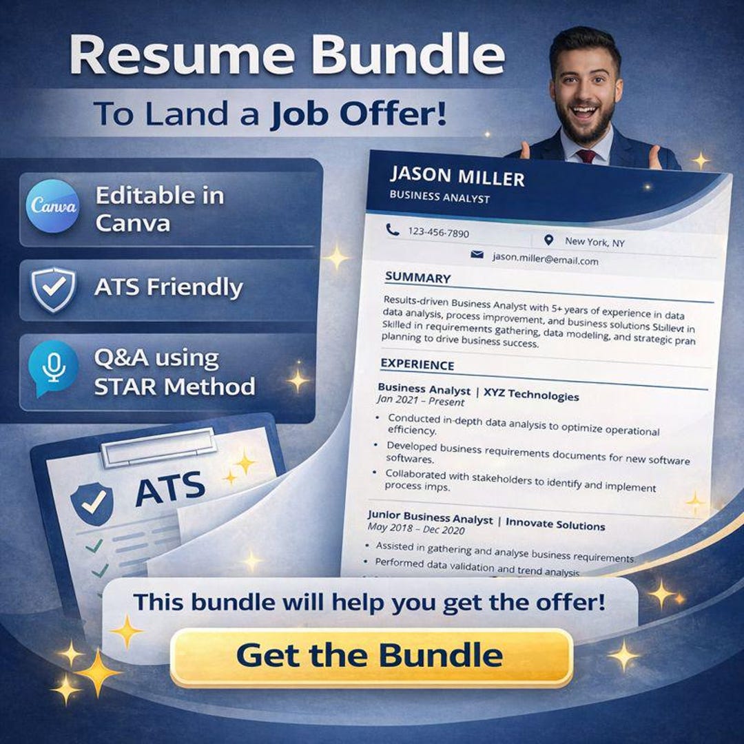 Business Analyst Interview Bundle: Resume & Cover Letter Templates ...