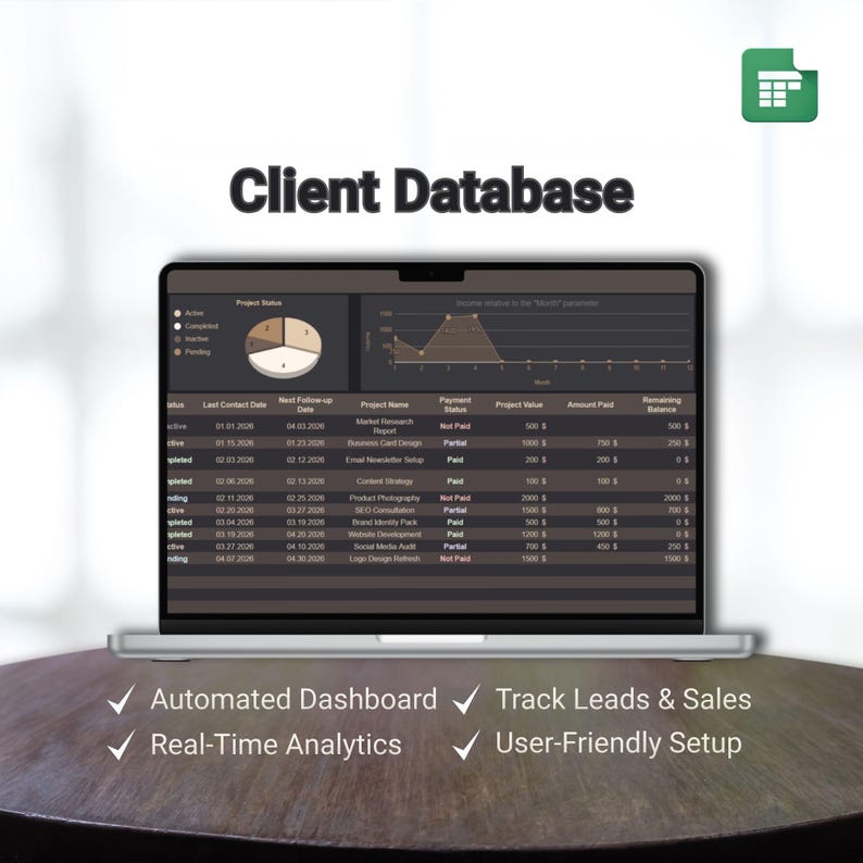 Client Tracker Google Sheets Template | CRM & Payment Dashboard for ...