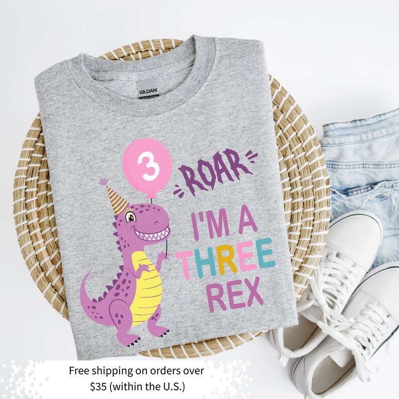 Personalized Dinosaur Birthday Shirt – Custom Name & Age Tee, Three Rex ...