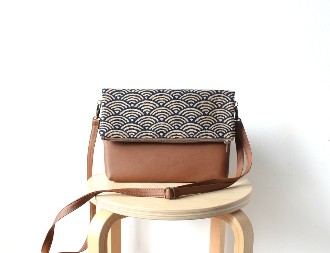 Foldover Crossbody Bag, Every Day Purse, Waves, Handbag, Japanese Waves ...