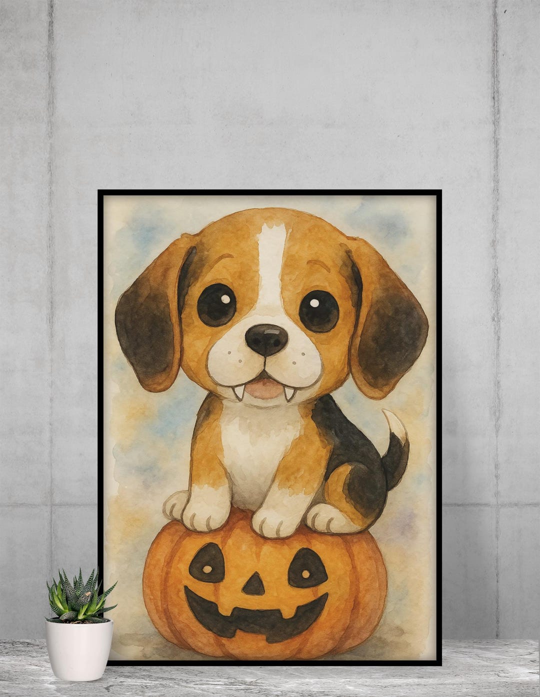 Beagle Puppy Halloween Art: Kawaii Dog on Pumpkin (digital Download) - Etsy