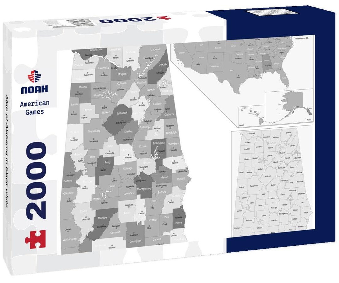 Noah Jigsaw Puzzle Map of Alabama 2000pc Puzzleblack and White 1000 ...