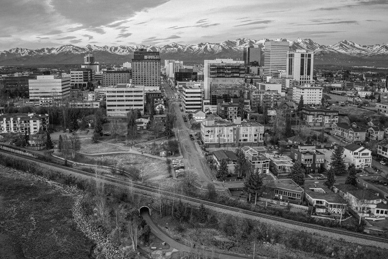 Noah Jigsaw Puzzle Aerial View of a Sunset Over Downtown Anchorage ...