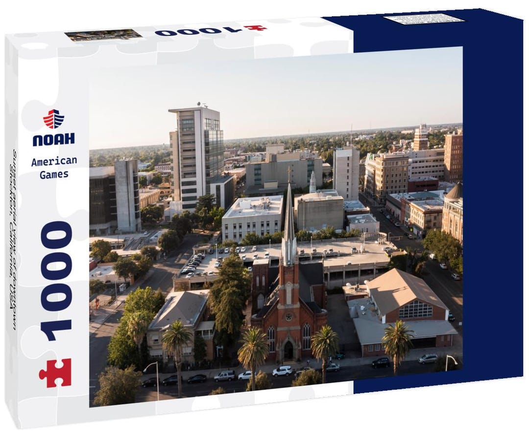 Sunset Aerial View of Downtown Stockton, California, USA 1000pc Puzzle ...