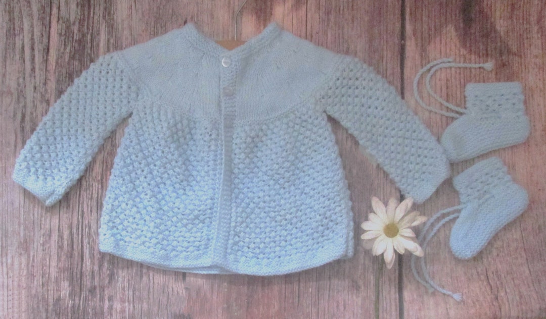 Newborn Baby's Matinee Jacket and Booties, Infant Boy or Girl ...