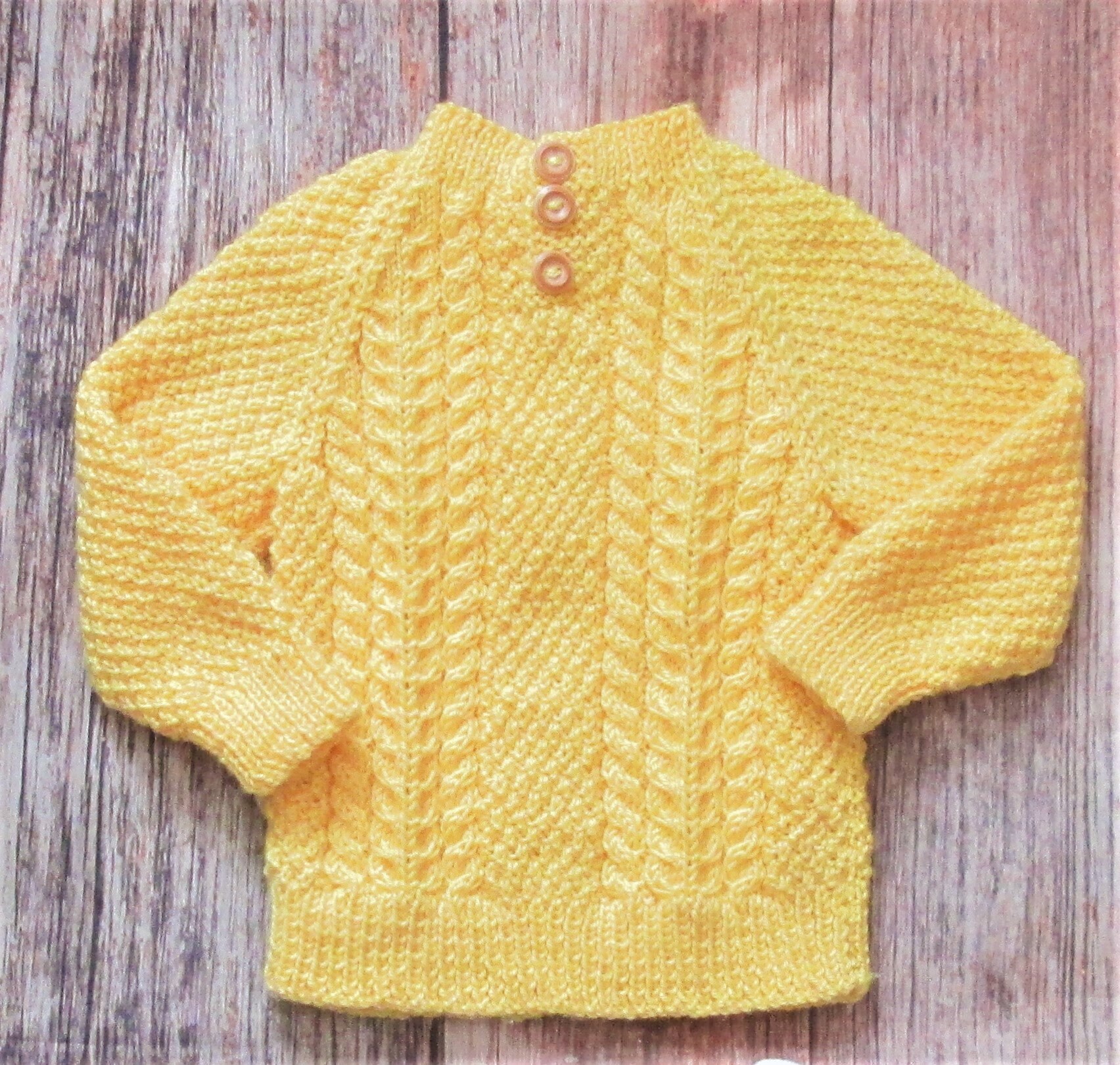 Yellow Cable Aran Hand Knitted Jumper for Baby Girl, Boy Toddler, Kids ...