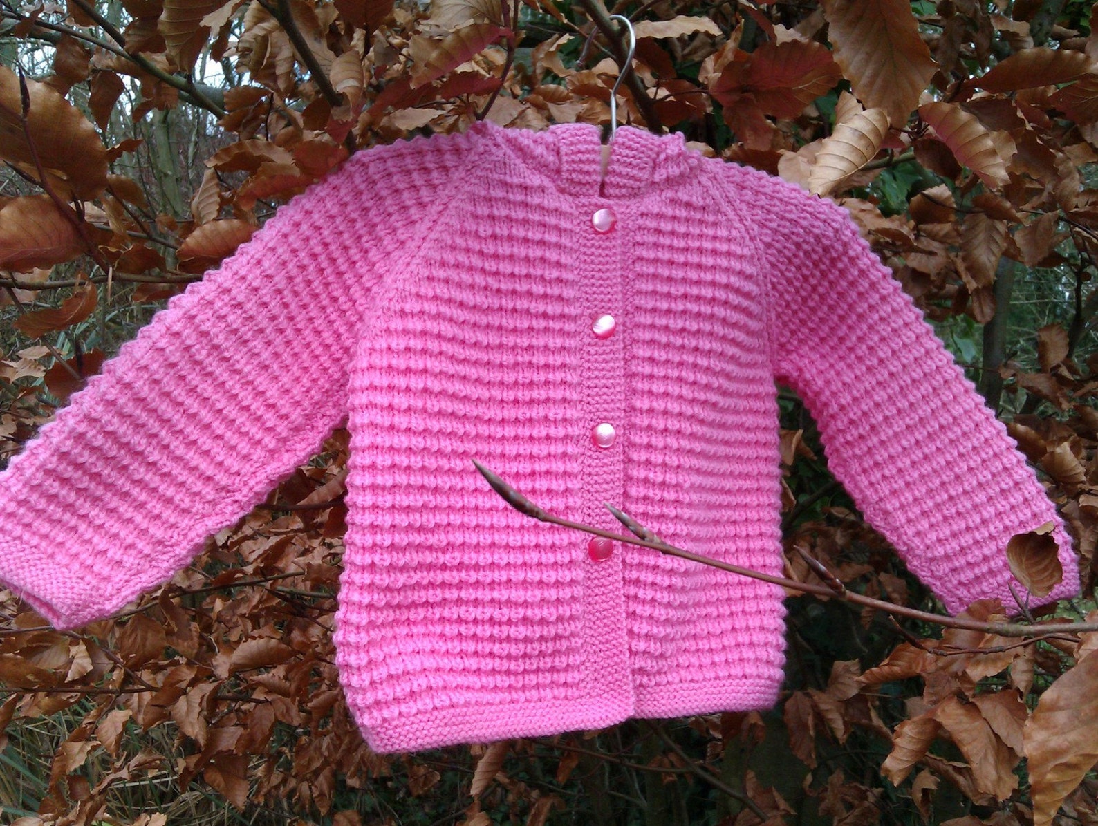 Little Girl's Toddlers Childs Hand Knitted Bright Pink Jacket, Coat ...