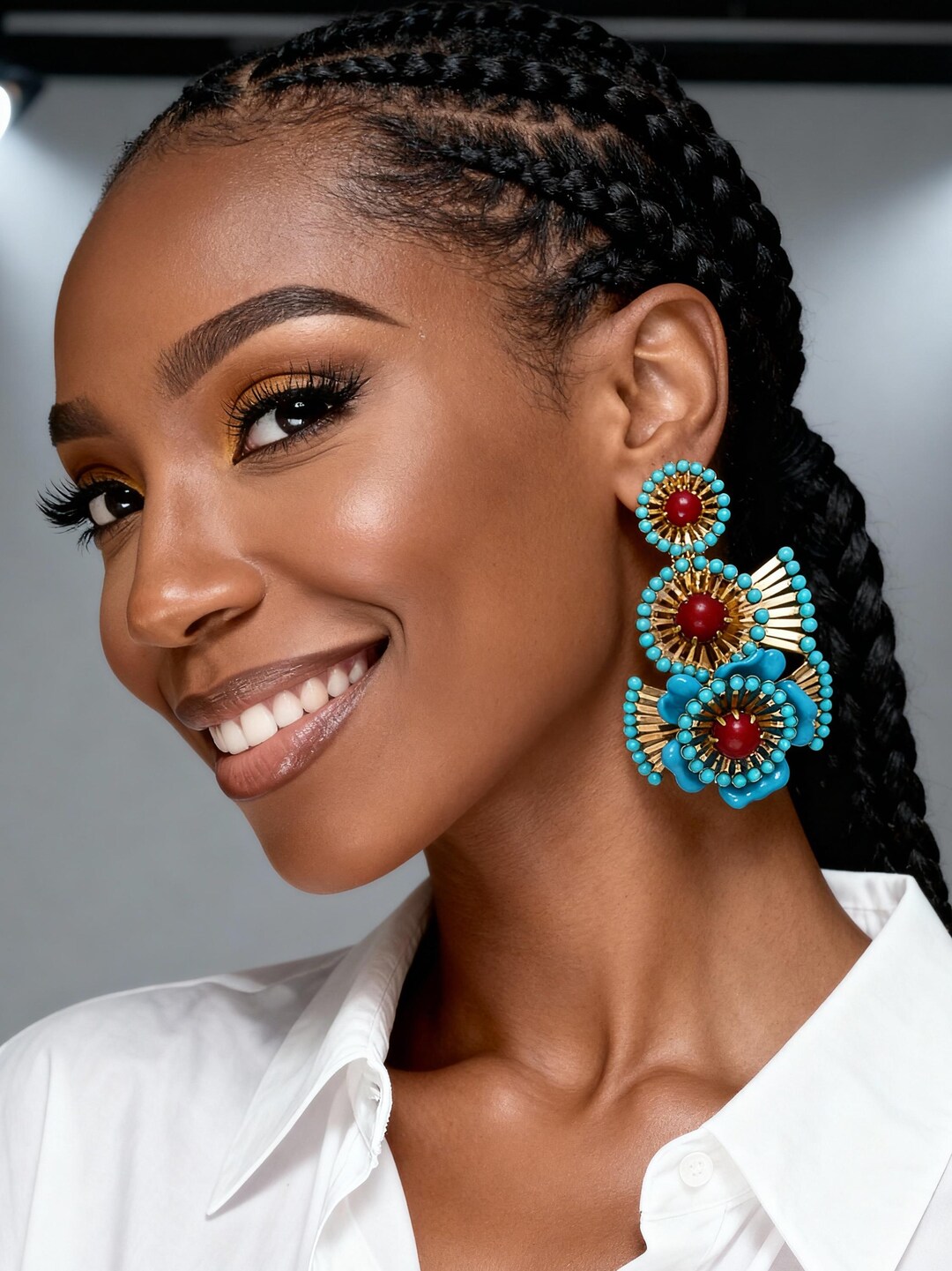 Blue Petal Earrings Bohia Statement Jewelry Large Bold Luxury Flower ...