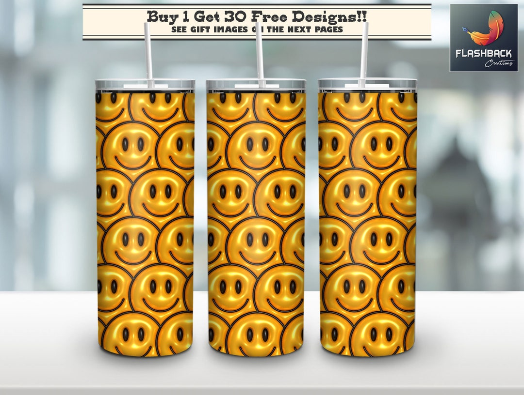 3D Inflated Smile Face Tumbler 20 Oz Straight & Tapered Wrap Png ...