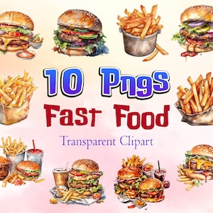 10 Designs Fast Food Bundle Png, Fast Food Png, Fast Food Clipart, Fast ...