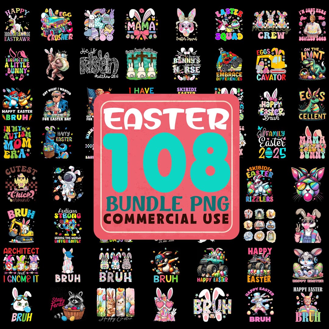 108 Designs Happy Easter's Day PNG, Easter Vibes Bundle PNG, Easter ...