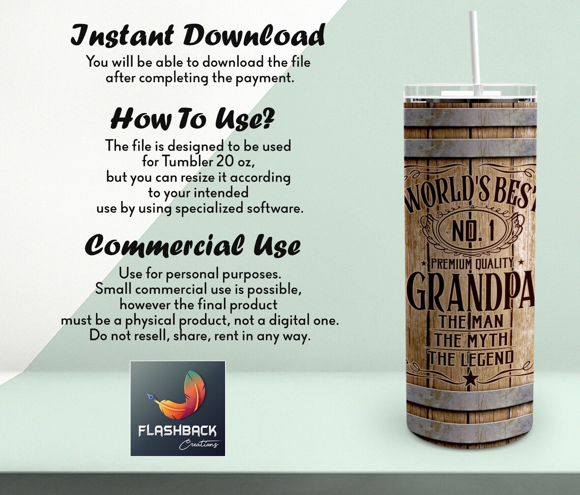 World Best Grandpa the Man the Myth the Legend 20oz Skinny Tumbler Wrap ...
