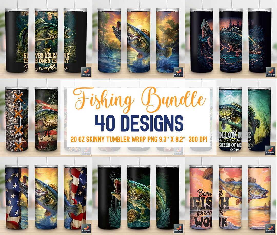Fishing 40 Designs 20 Oz Skinny Tumbler Wrap Png Bundle, Fishing ...