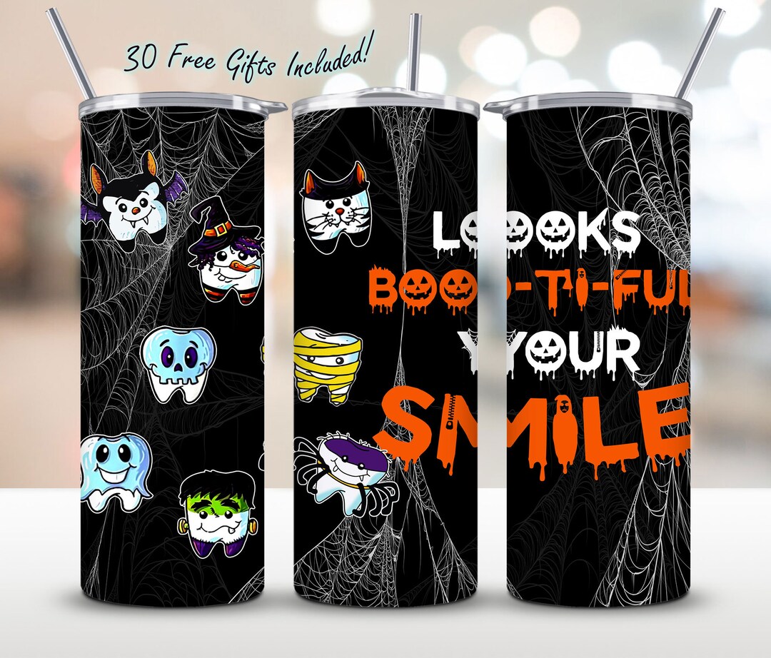 Looks Boo-ti-ful Your Smile 20oz Skinny Tumbler Png, Dental Halloween ...