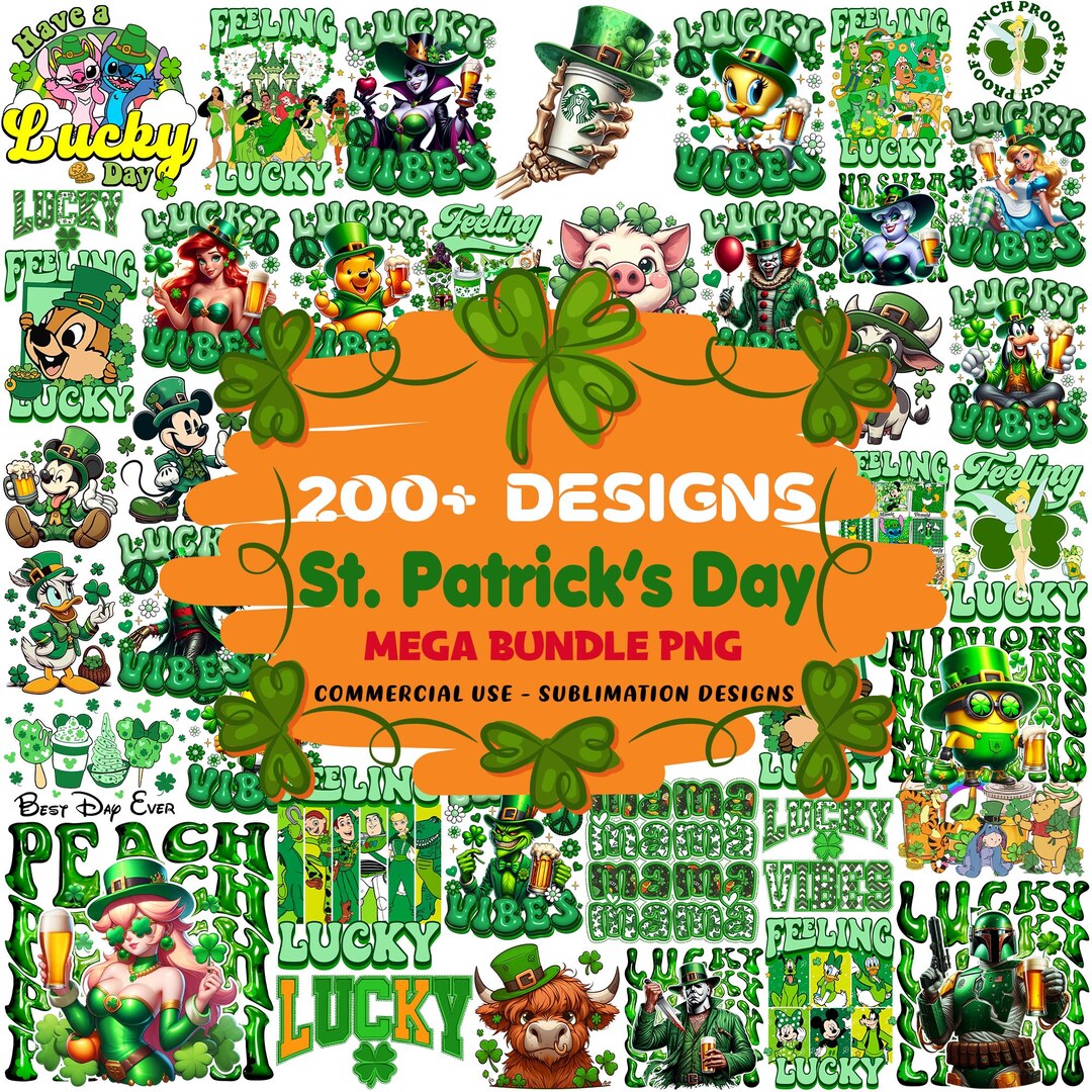 Más de 200 diseños de dibujos animados Mega Bundle St. Patrick's Day ...
