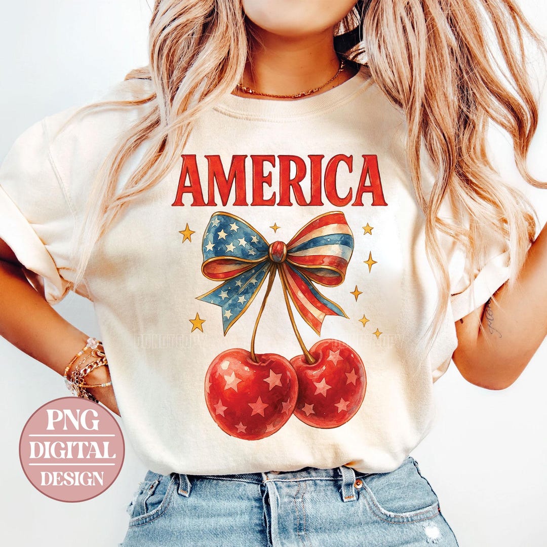 America Cherries Coquette Bow PNG, Cherry Bow Png, Usa Flag Png ...