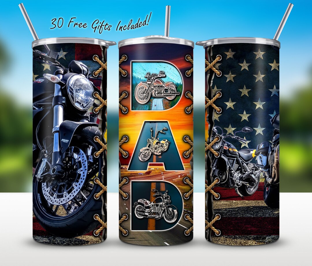 Biker Dad Flag 20oz Skinny Tumbler, Motor Dad Tumbler, Straight/tapered ...