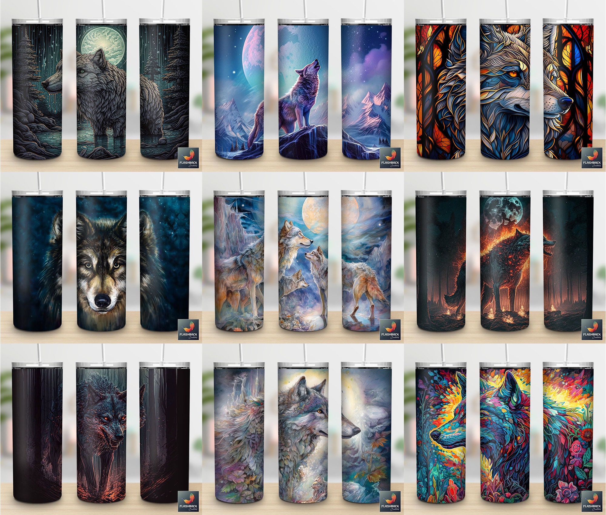 Wolf 50+ Designs 20 Oz Skinny Tumbler Wrap Png Bundle, Wolf Tumbler ...