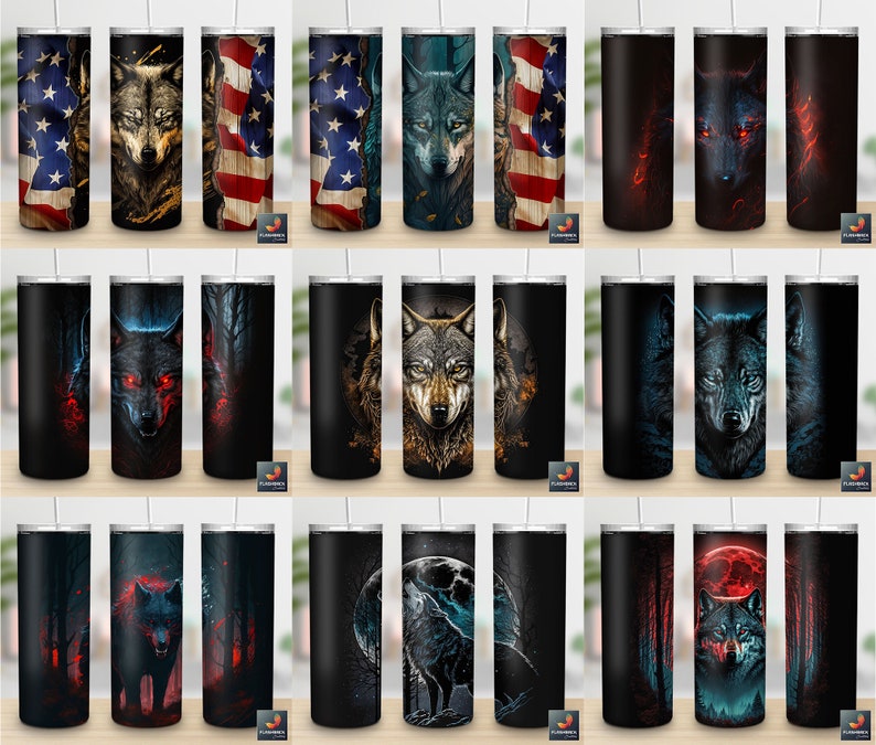 Wolf 50+ Designs 20 Oz Skinny Tumbler Wrap Png Bundle, Wolf Tumbler ...