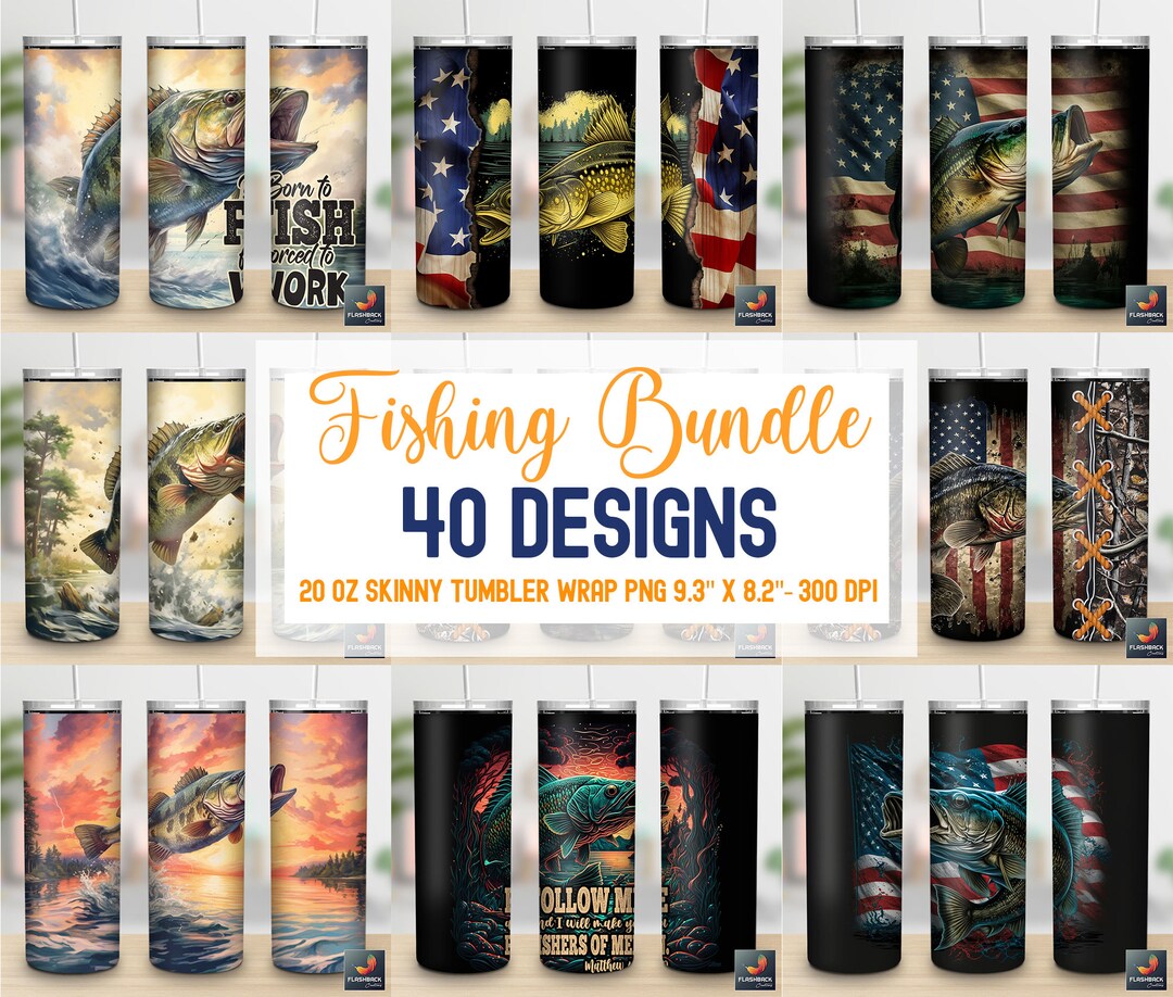 Fishing 40 Designs 20 Oz Skinny Tumbler Wrap Png Bundle, Fishing ...