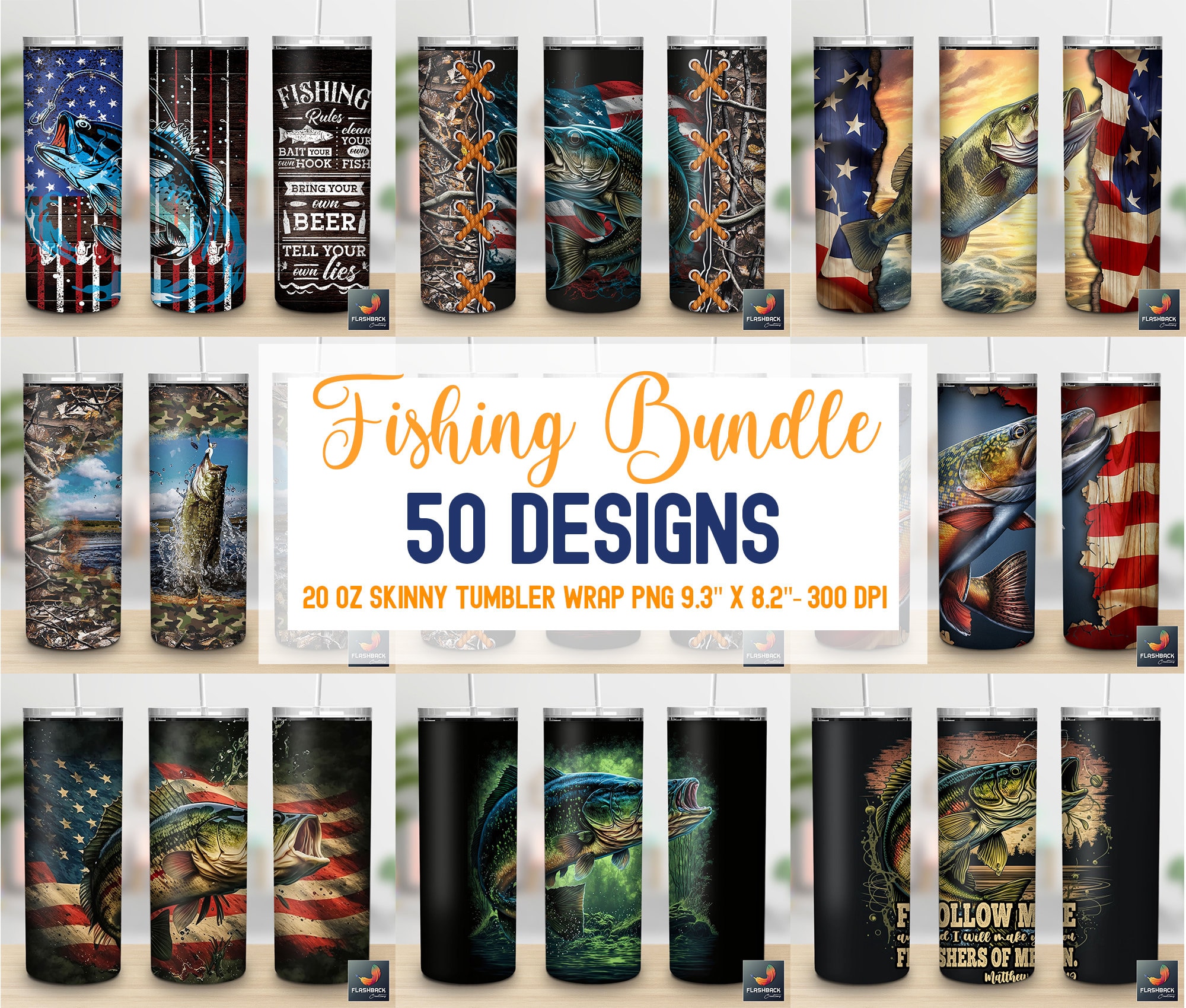 Fishing 50 Designs 20 Oz Skinny Tumbler Wrap Png Bundle - Etsy
