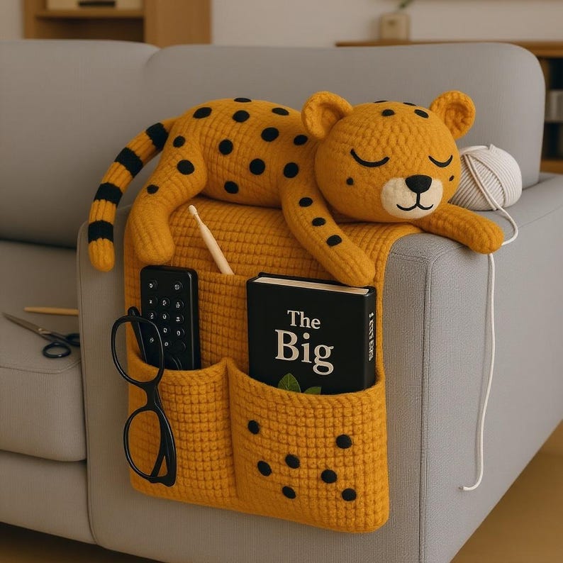 Crochet Cheetah Sofa Organizer Pattern: Versatile Plush Cat (digital ...