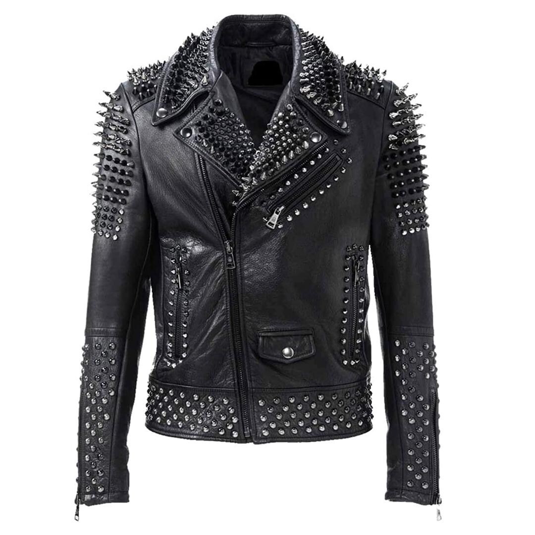 Men's Studded Leather Jacket - Motorcycle Leather Jacket With Spikes ...