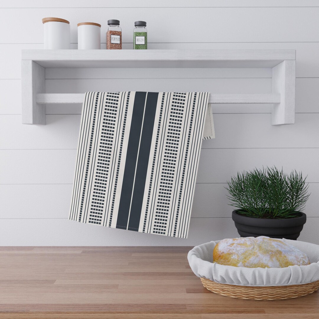 Navy Stripe Pattern Tea Towel | Modern Farmhouse Kitchen Linen - Etsy