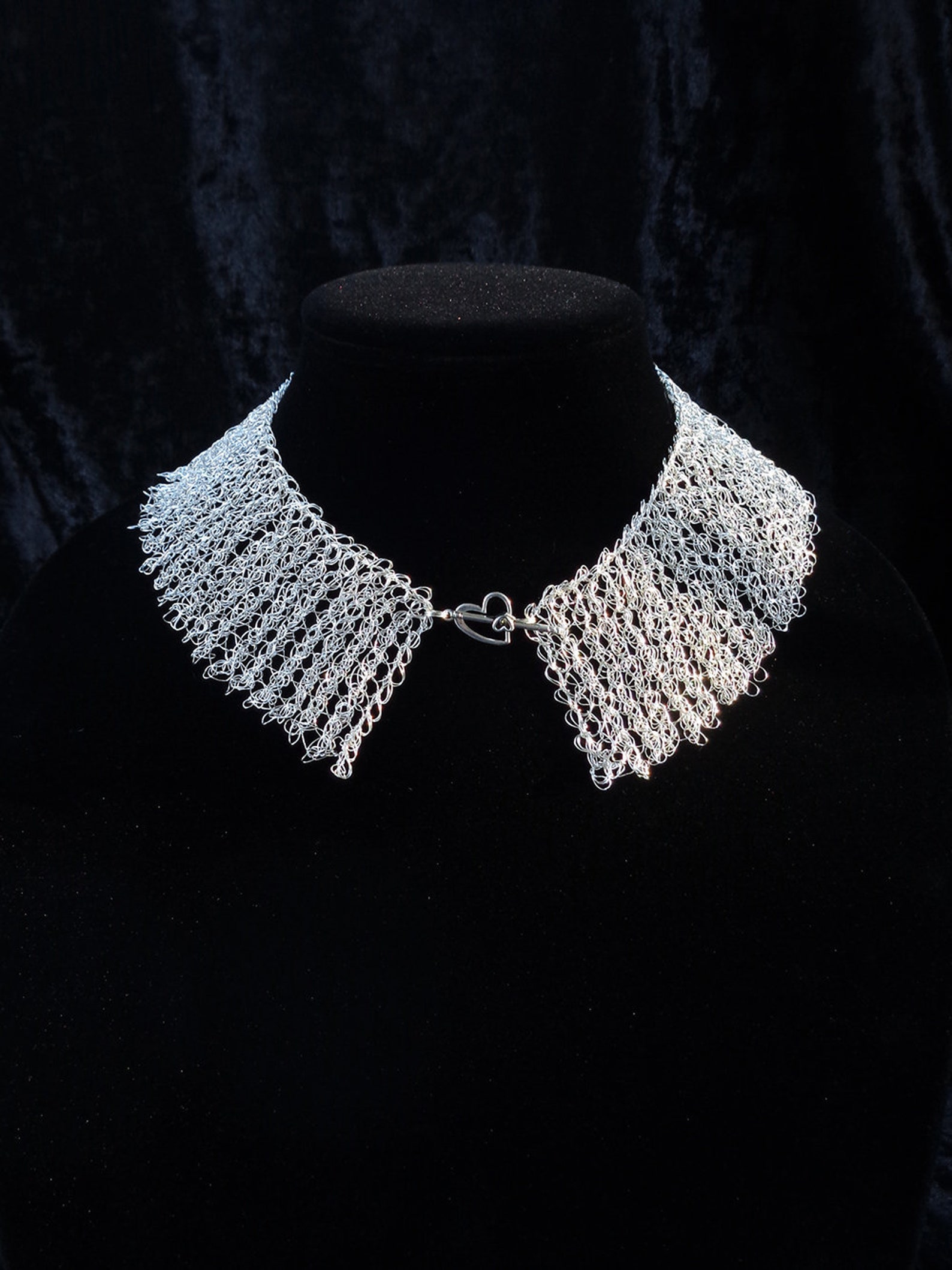 Wire Crochet Necklace, Silver Plated Wire Mesh Peter Pan Collar Choker ...