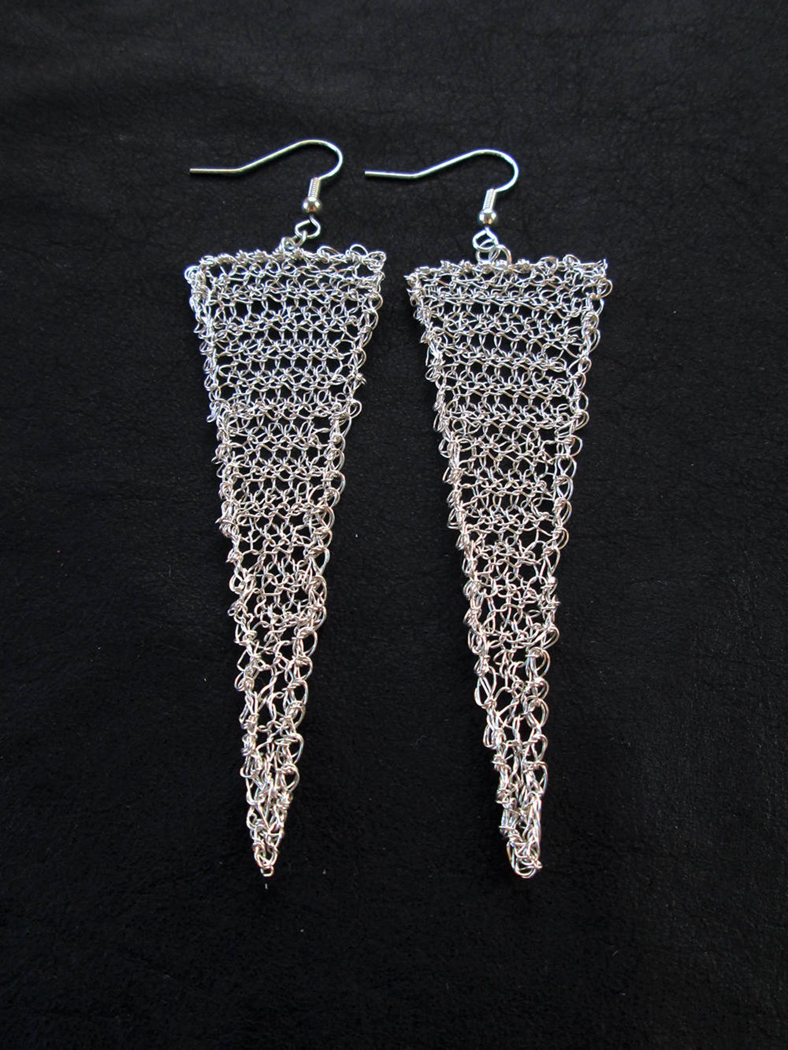 Wire crochet earrings statement geometric silver plated | Etsy
