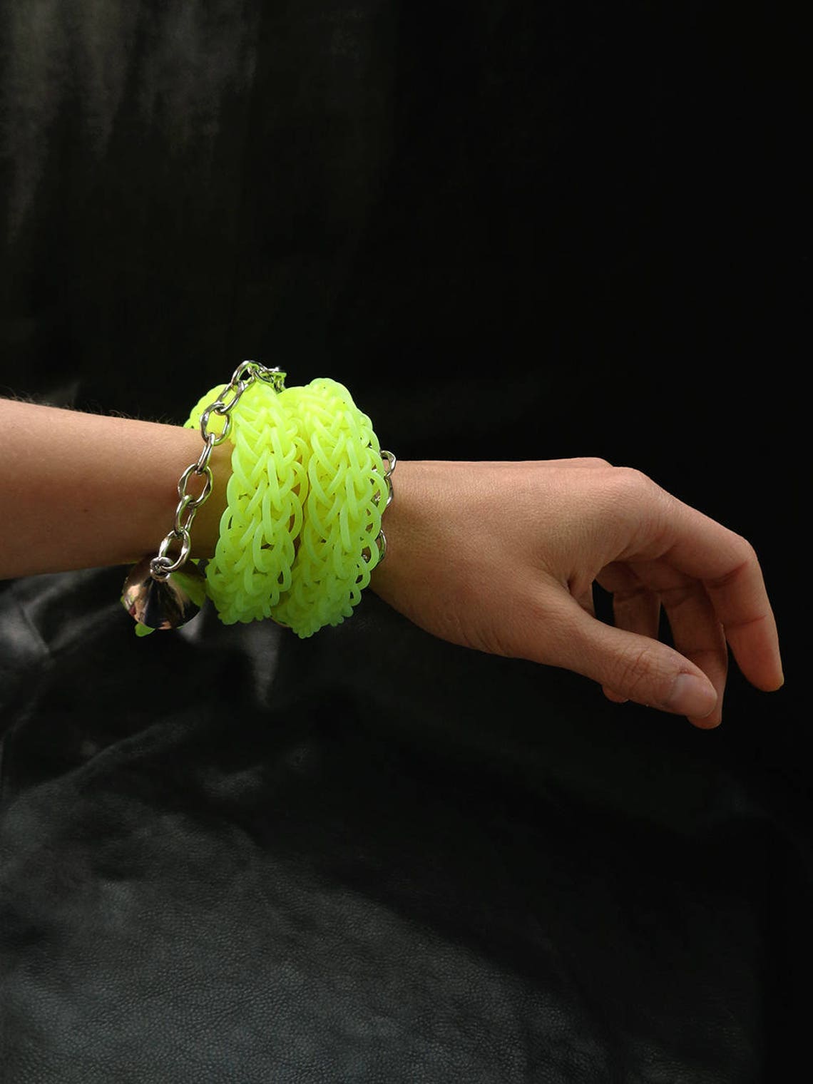 Neon Yellow Necklace, Modern Statement Chunky Knit Rubber Tube Necklace ...