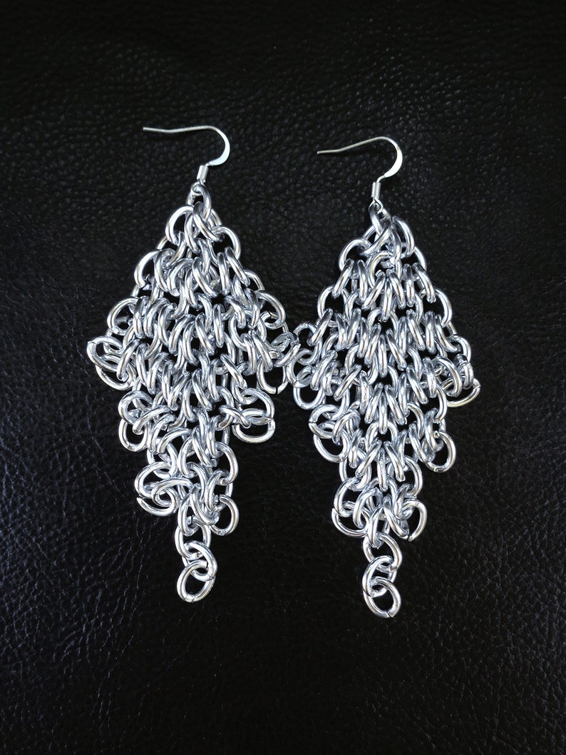 Statement Chainmail Earrings Boho Chic Silver Tone Aluminum - Etsy