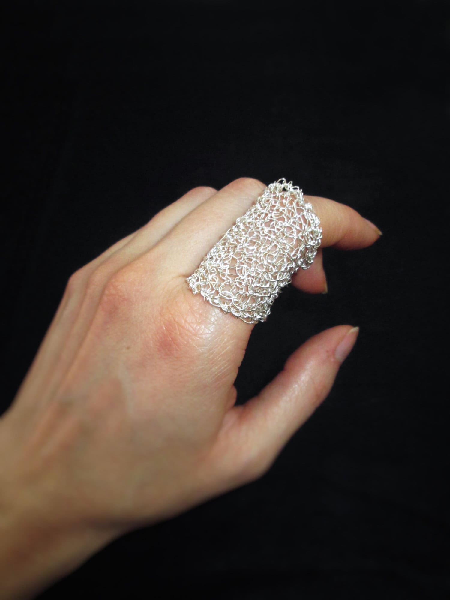 Statement knuckle ring wire crochet mesh ring | Etsy