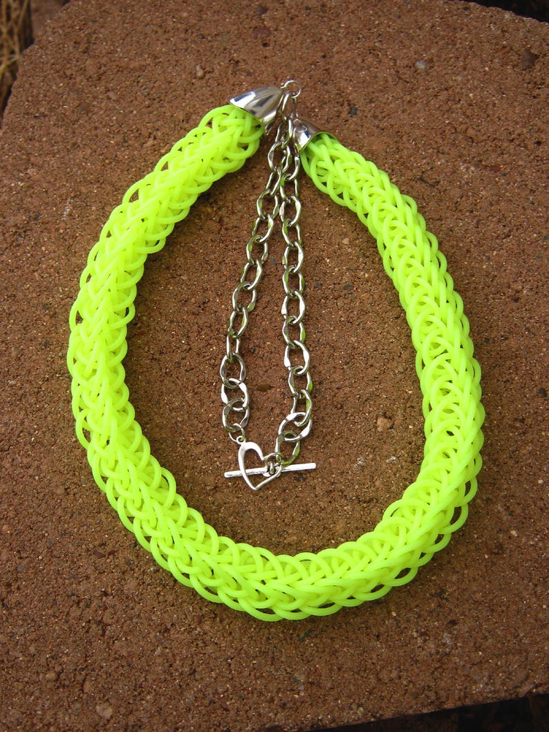 Neon Yellow Necklace, Modern Statement Chunky Knit Rubber Tube Necklace ...