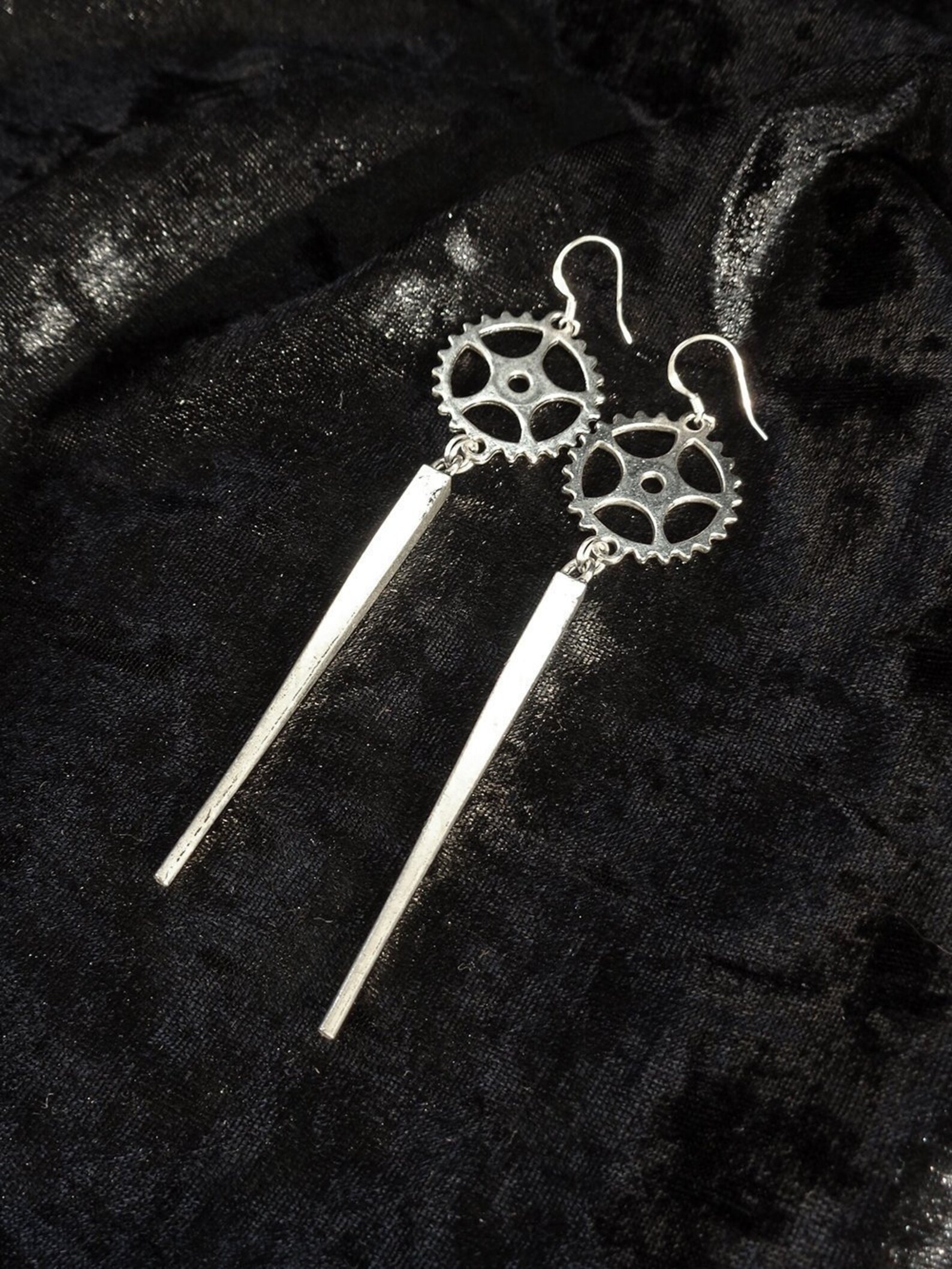 Cogwheel Spike Earrings, Silver Tone Modern Industrial Steampunk ...