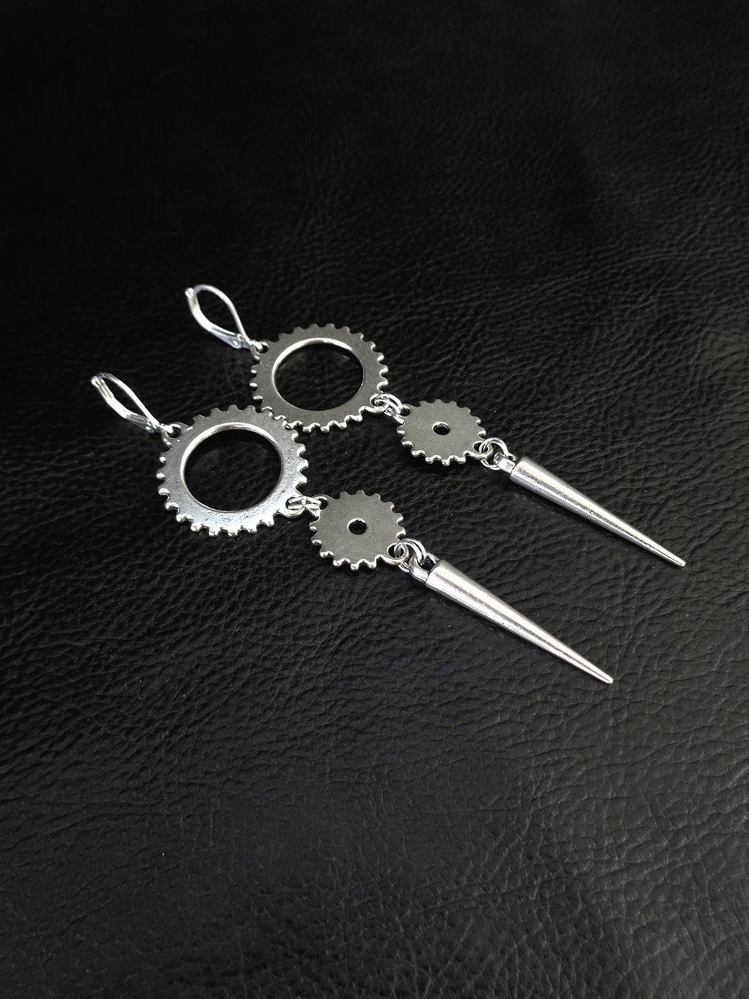 Statement Spike Earrings, Modern Industrial Steampunk Silver Tone ...