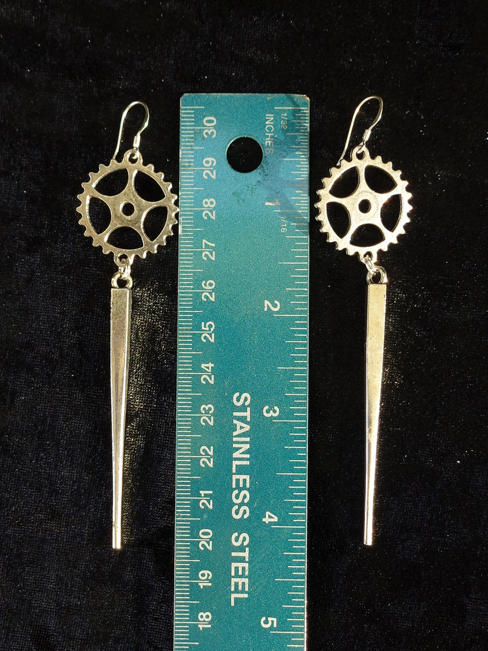 Cogwheel Spike Earrings, Silver Tone Modern Industrial Steampunk ...